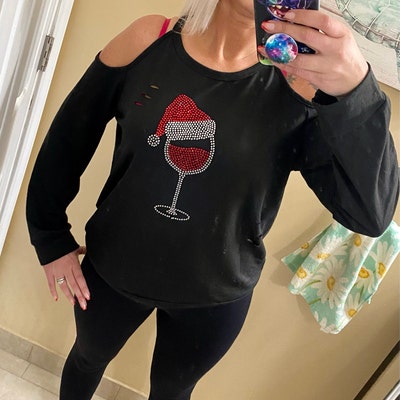 Rhinestone Transfer Wine Glass With Santa Hat Hotfix , Iron On, Wine ...