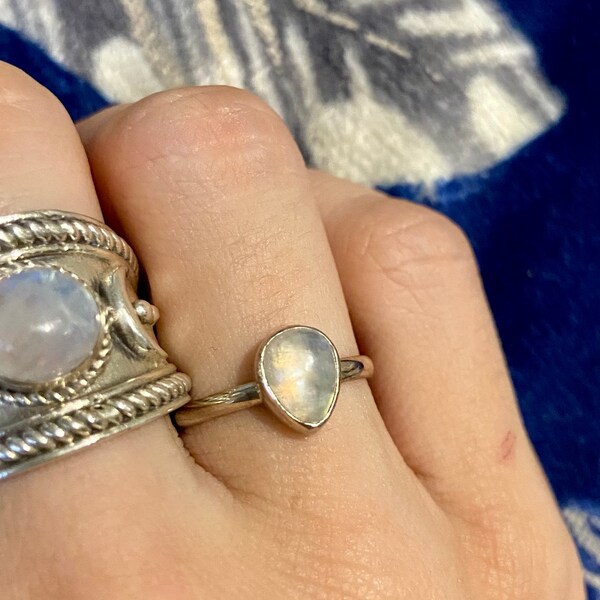 Moonstone Stackable Ring; Rainbow Moonstone Ring; Gold Moonstone Ring ...