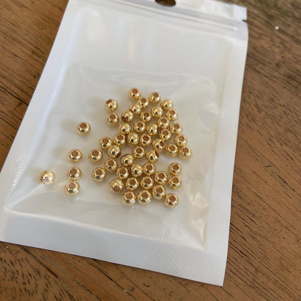 14K Gold Color Spacer Beads, Spacer Round Beads, Round Beads, Size 4mm ...