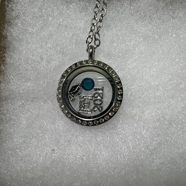 Graduation Floating Charm Locket Necklace, Medium Circle Locket, Class ...