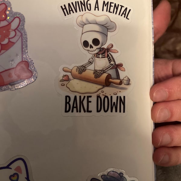 Skeleton Baking Sticker-'i'm Having a Mental Bake Down Humorous Vinyl ...