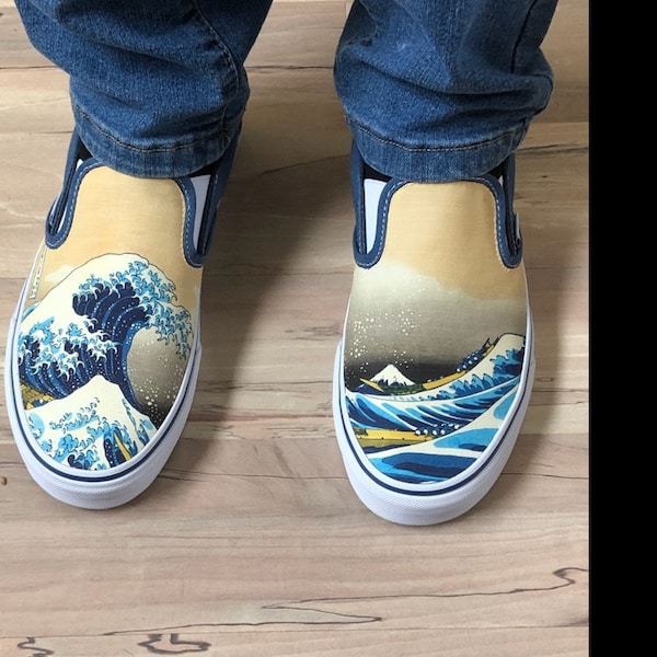 The Great Wave Slip-on Custom Vans Brand Shoes - Etsy