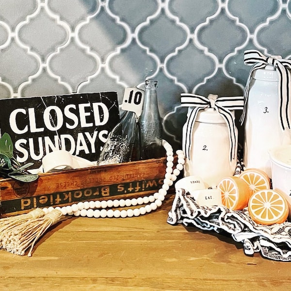Vintage CLOSED SUNDAYS Wood Sign Farmhouse Decor Wall Art Print Antique ...