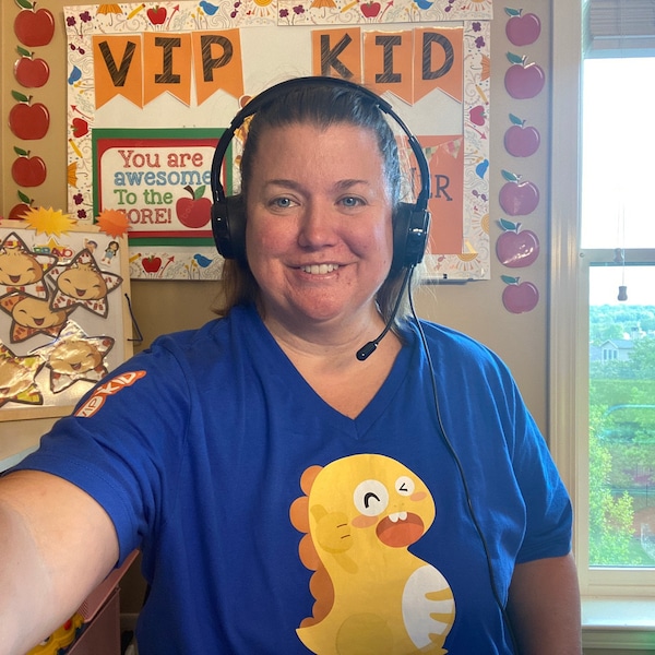 V Neck - VIPKID Teacher Dino T-shirt - Sleeve Logo - Dinosaur Tee ...