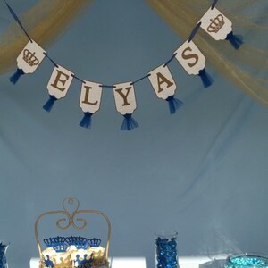 Custom Name Banner With Crowns, White Blue and Gold Banner With Tulle ...