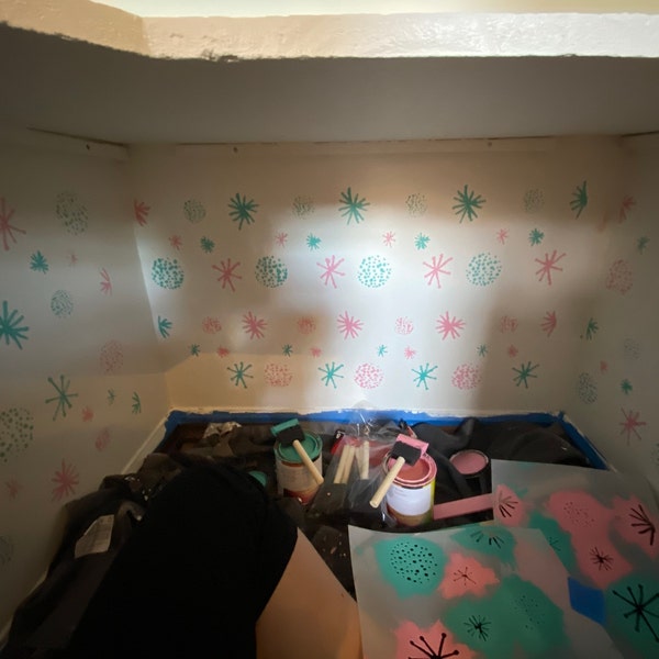 Mid Century Modern Stencil, Medium Wall Stencil, Modern Hand Drawn Wall ...