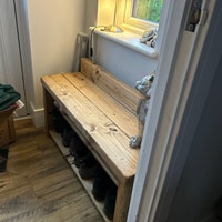Matching Farmhouse Coat Rack and Shoe Boot Rack Bench Solid Chunky Wood ...
