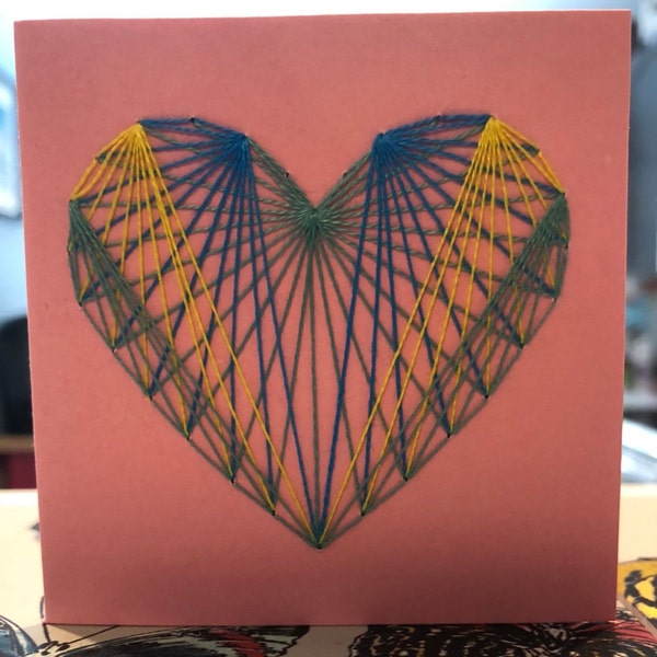 STRING HEART CARD / Purple, Mint, & Pink Heart on White - Etsy