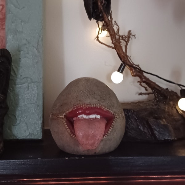 Garden Decor Zippered Tongue Rock Statue Unusual Odd Weird Strange ...