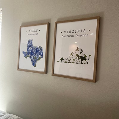 United States Flower Map, State Flower Art, America Map Wall Art ...