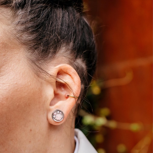 Gold Ear Gauges, Peach Rose Spacers, Flower Bridal Expanders, Pearl ...