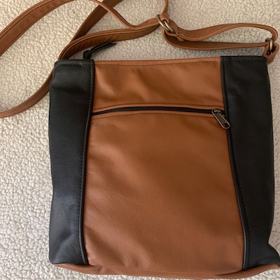 Crossbody Leather Purse Black and Caramel Color Leather Large Emily ...