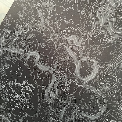 Moon Topographic Map Desk Mat, Large Gaming Mousepad, Black Desk Pad ...