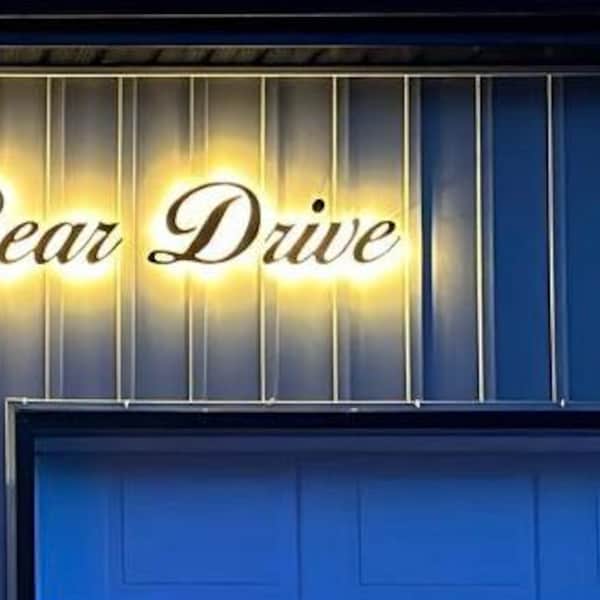 Custom House Address Signs | Modern Glossy Black Sign | White LED ...