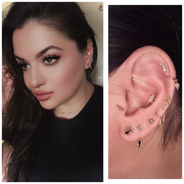 Dainty 14k Solid Gold CZ Cross Piercing, Minimalist Cross Helix, Tiny ...