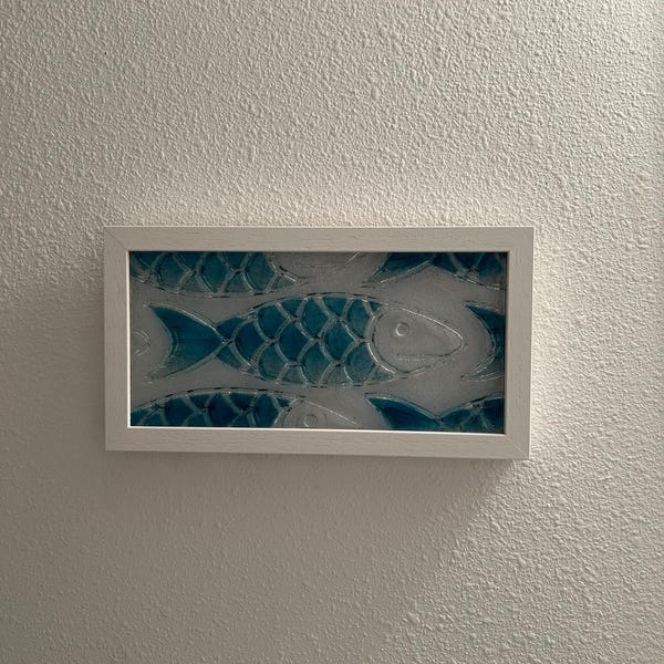 Wave in a Box Fused Glass Wave Wall Art Sun 25x25cm10, Turquoise Teal ...