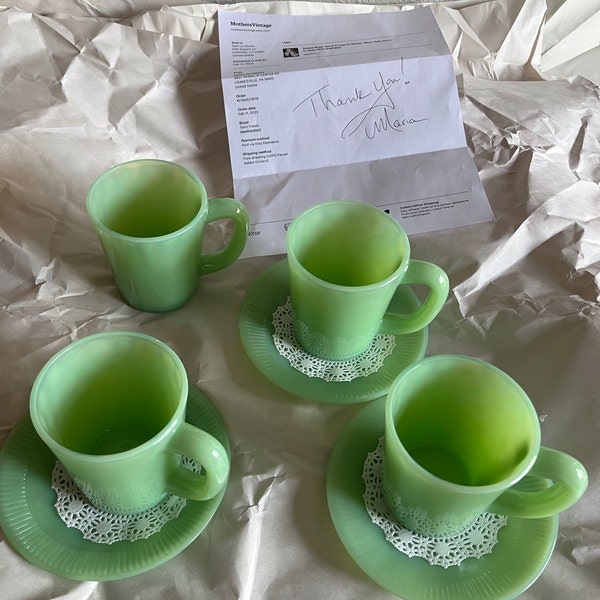 Jadeite Mugs, Set of 4 Cups by Mosser Glass, Optic Dot 9 Oz Mugs FREE ...