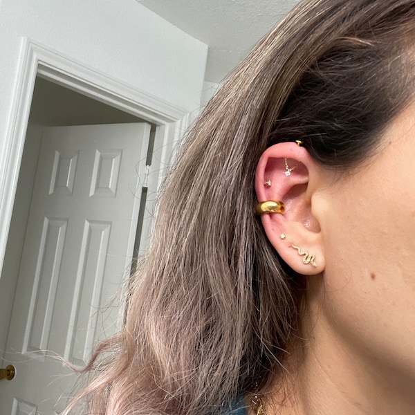 14K Gold Vertical Dangle Hidden Helix Piercing/threadless Push Pin Flat ...