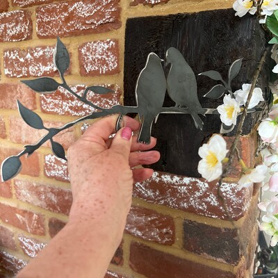 Love Birds Metal Tree Art Metal Bird Garden Steel Rusty Silver Copper ...