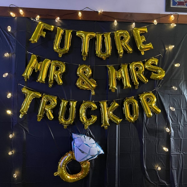 Future Mr & Mrs Balloon Banner W/ Custom Name Letter Balloons - Gold ...