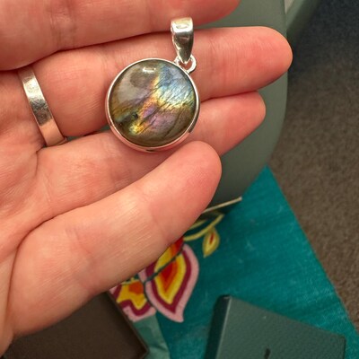 Abalone Sterling Silver Pendant, Colorful Shell Gem, Round Circle ...
