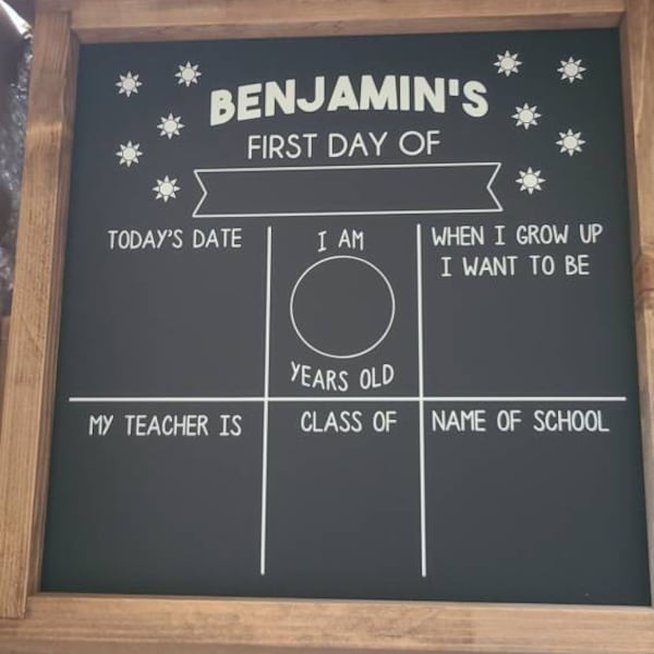 First Day of School Chalkboard Personalized Framed Double Sided First ...