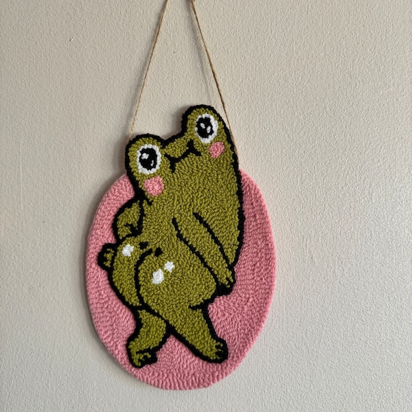 Punch Tufted Cute Frog Wall Hanging Punch Needle Wall Decor Cheeky Frog ...