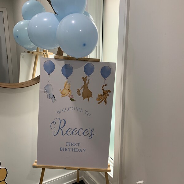 Winnie the Pooh Boy First Birthday Welcome Sign. Blue Themed 1st ...
