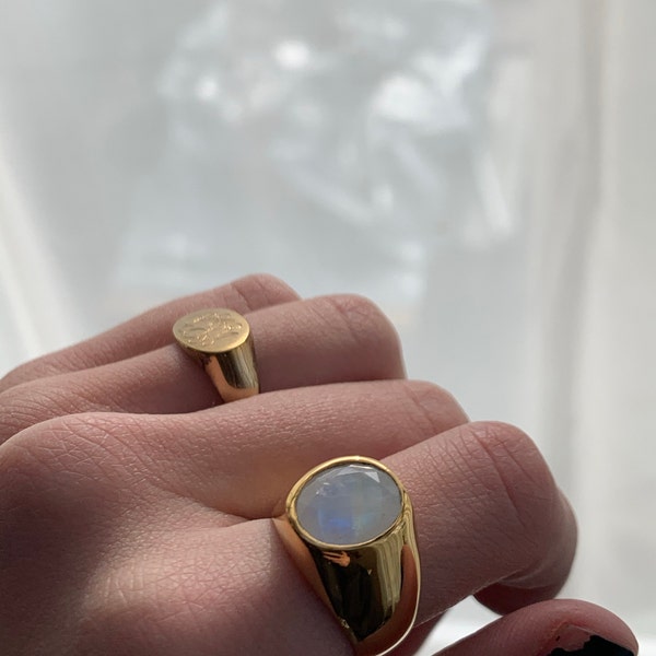Natural Moonstone Oval Signet Ring, 925 Sterling Silver Ring, Gift Ring ...
