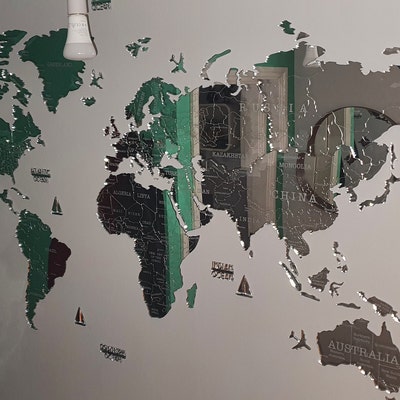 Silver Mirror World Map Wall Art, Map of the World - Etsy