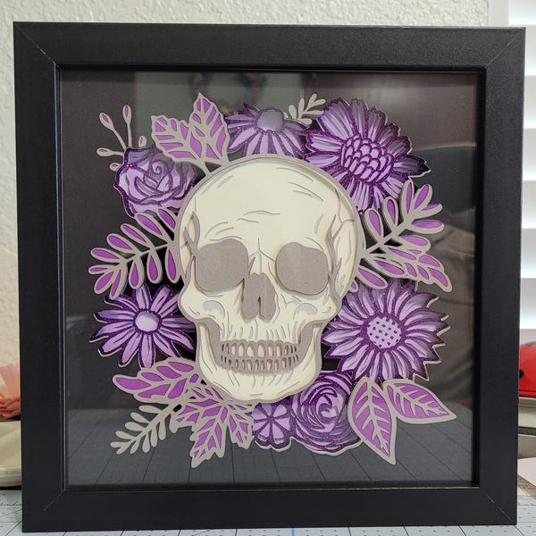Flower Skull Shadow Box Svg, Halloween Shadow Box Svg, Spooky Shadow ...