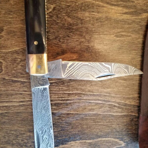 3.5" Titanium Coated Damascus Blade Custom Folding Knife W/ File-work ...