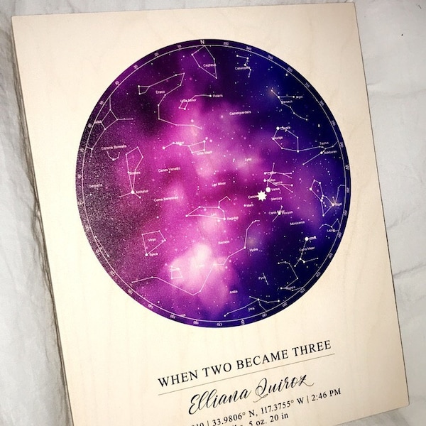 Custom Star Map, Constellation Print on Wood, Personalized Star Map ...