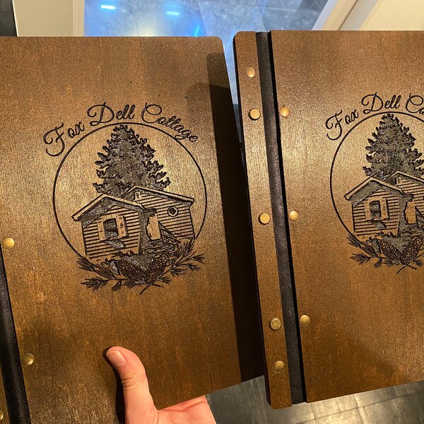 Wooden Menu Folder Fastened on Leather Strap, Engraved Menu Holder ...