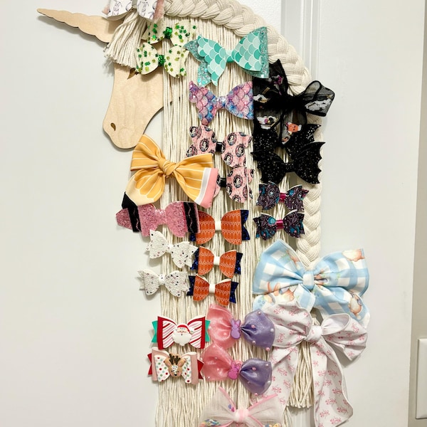 Unicorn Hair Clip Hanger, Hair Accessories Organizer, Rainbow Macrame ...