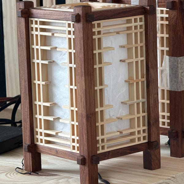 Japanese Style Table Bedside Shoji Asian Wooden Lamp Lantern With ...