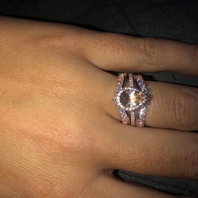 Rose Gold Plated Over Sterling Silver Round CZ Half Eternity Engagement ...