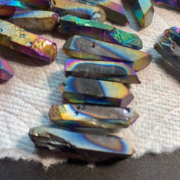Rainbow Titanium Quartz Cluster Point, Titanium Quartz Points Strand ...
