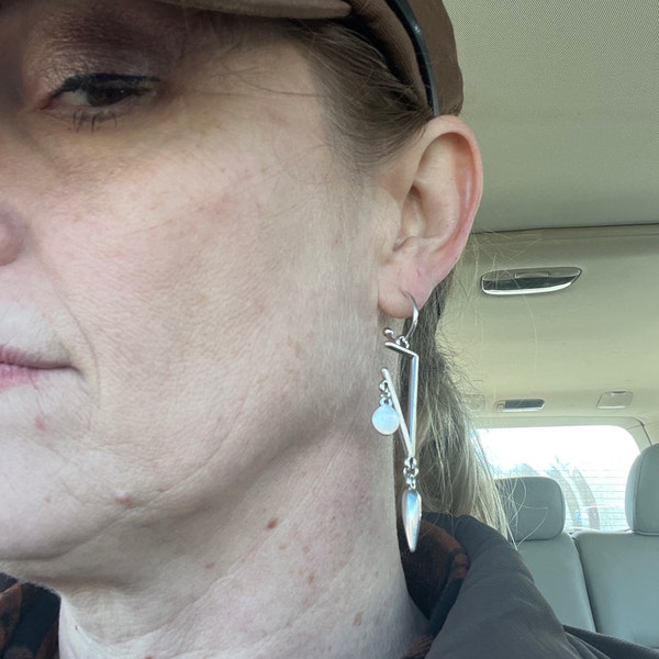 Statement Dangle Long Earrings• Hoop Sharp Earrings• Edgy Silver Plated ...