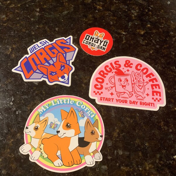 Corgis & Coffee Vinyl Sticker 4 Pack - Etsy