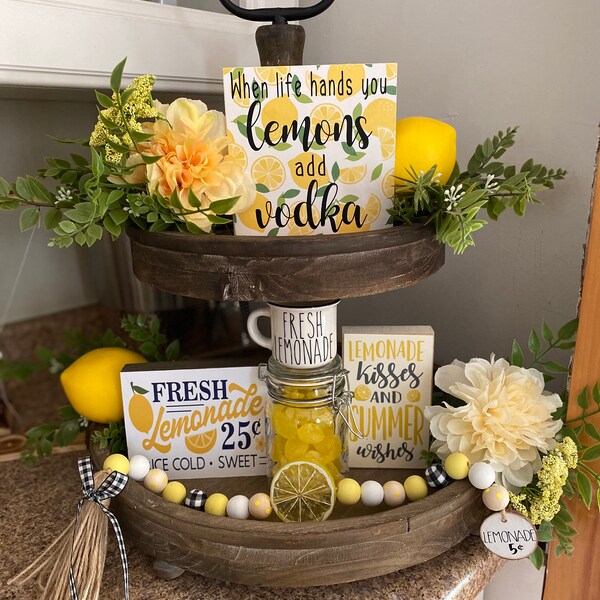 Lemon Tiered Tray Decor, Lemon Tiered Tray, Tiered Tray Decor, Summer ...