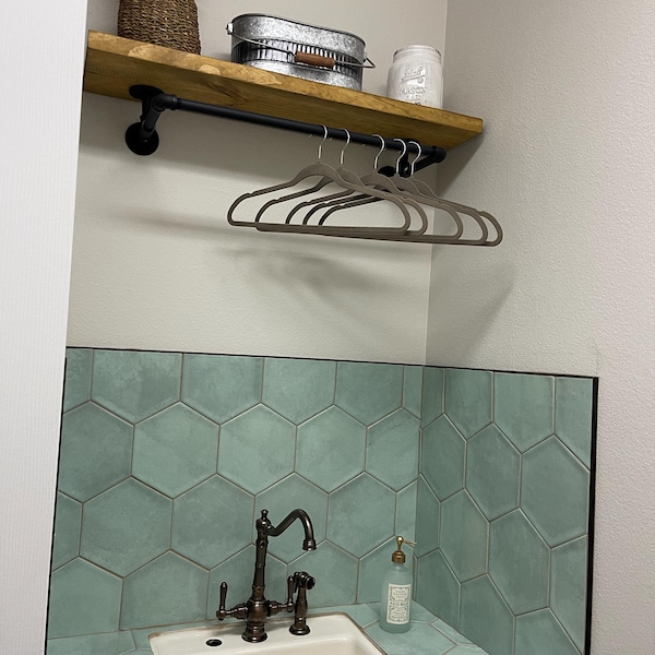 Laundry Room Bar With Attached Wood Shelf, Clothing Rack, Drying Bar ...