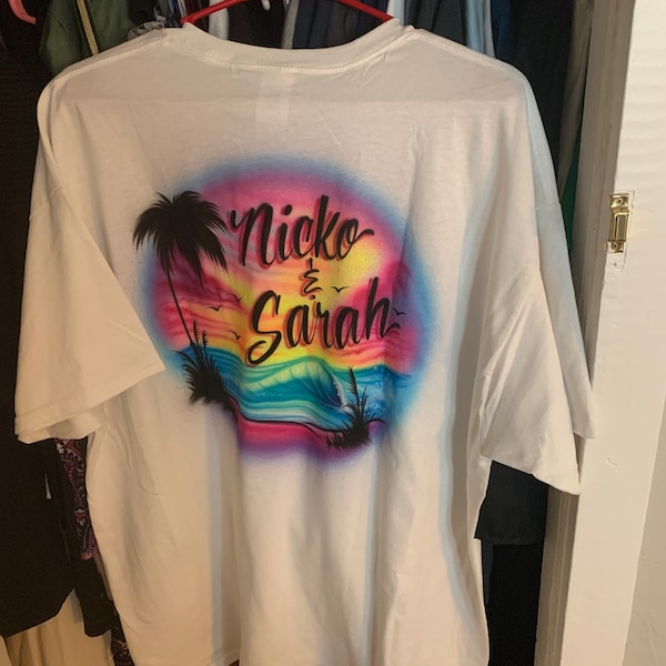 Airbrush T-shirt Beach Scene Airbrushed T-shirt Name Personalized ...