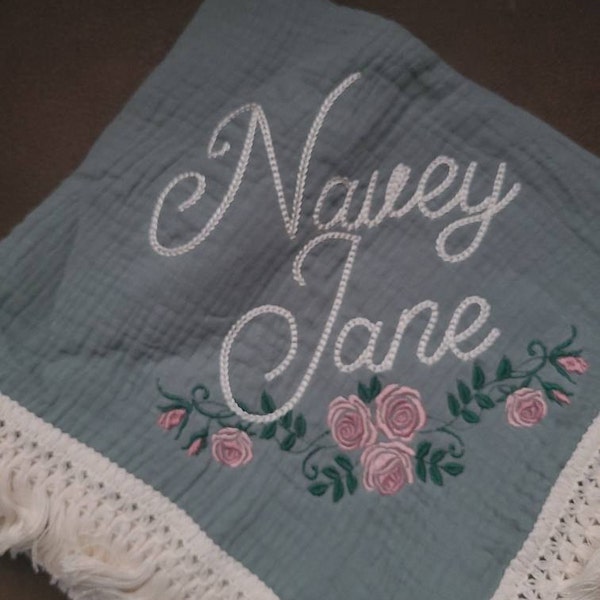 Personalized Embroidered Baby Muslin Swaddle Blanket With Name and Rose ...