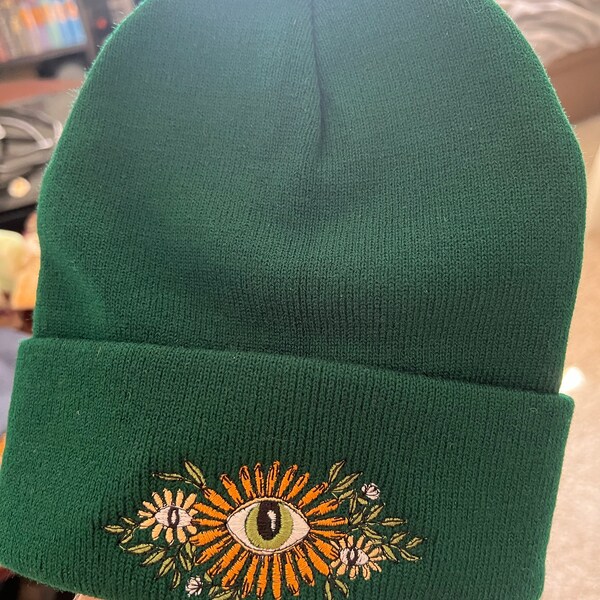Floral Evil Eye Beanie - Embroidered Beanie - Boho Beanie - Winter Hat ...
