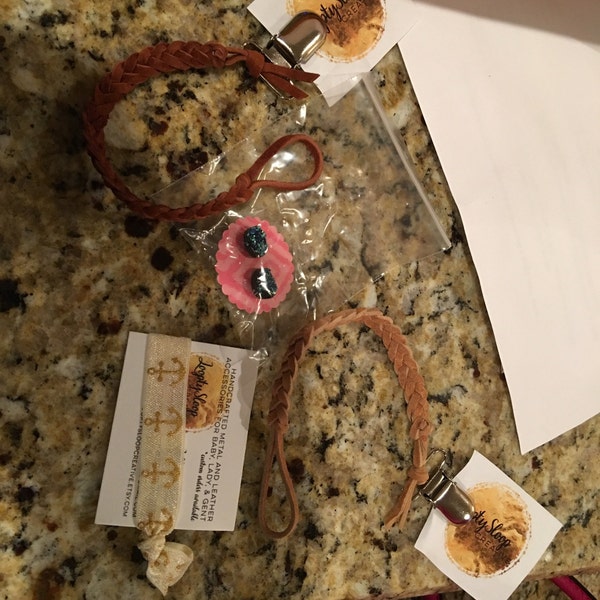 Buy 1 Get 1 Free! Leather Pacifier Clips Pacifier Holder Binky Clip ...