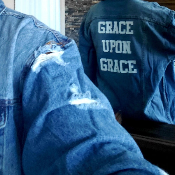 CUSTOM TEXT Long Oversized Denim Jacket Mid-wash Vintage Inspired and ...