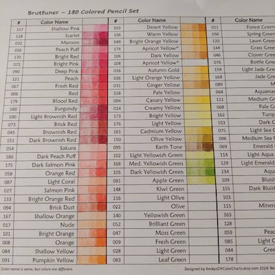 Derwent Chromaflow 72 Colored Pencil Set DIY Color Chart / Swatch Sheet ...