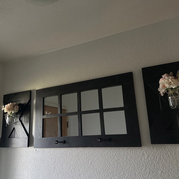 8 Pane Farmhouse Wall Decor Window Mirror - Rustic Window Mirror ...