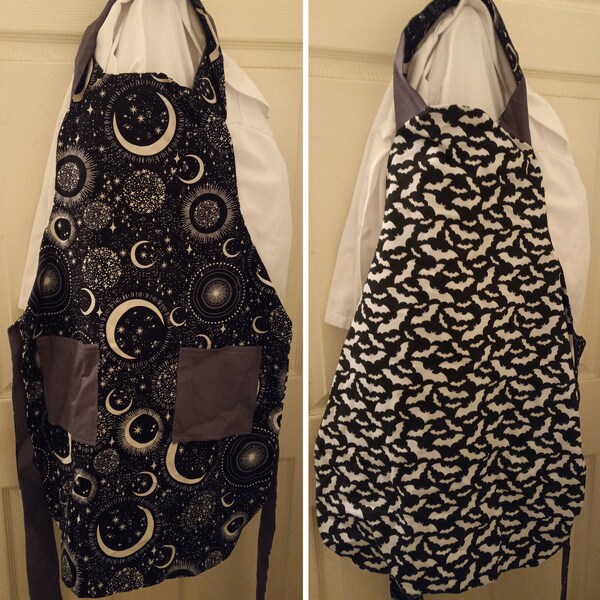 Gothic Apron, Reversible Apron, Moons, Bats, Goth Homeware, Goth ...